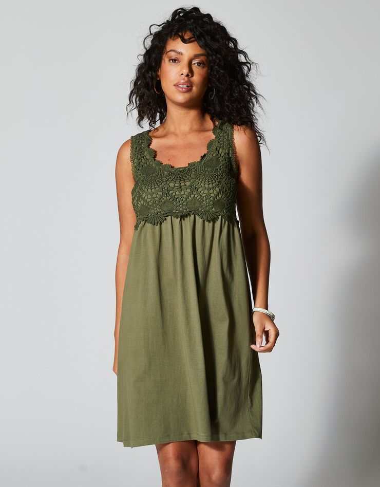 Robe plastron macramé, kaki | Blancheporte