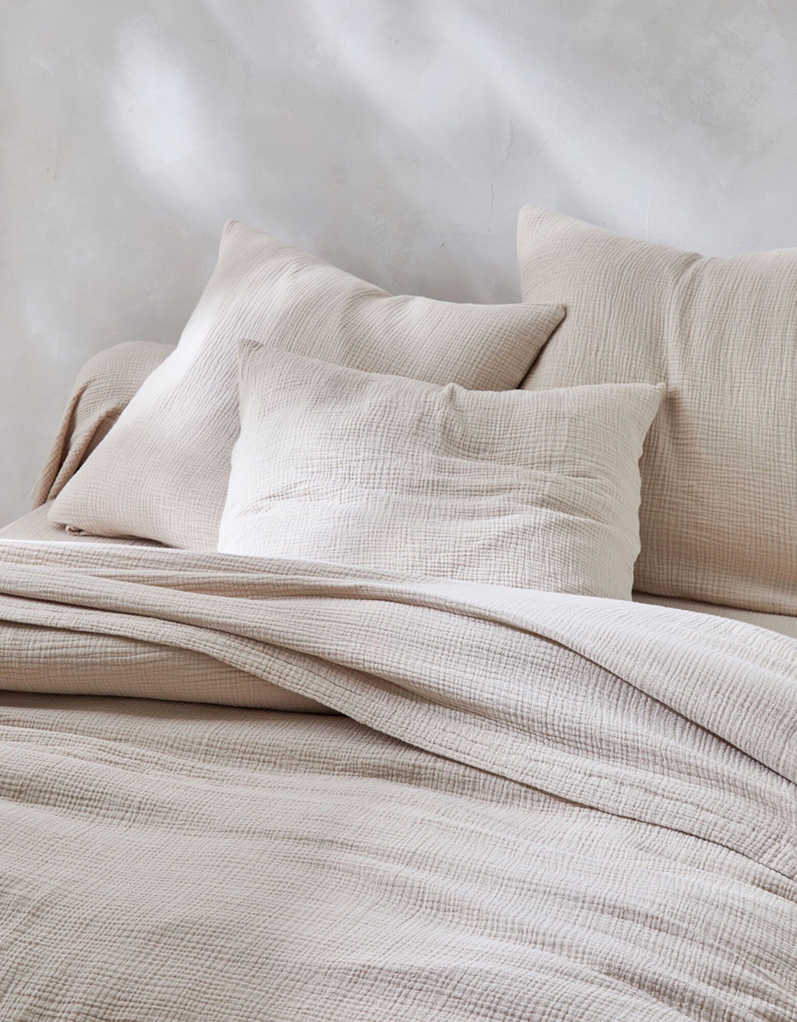 Linge de lit uni en triple gaze de coton, sable | Blancheporte