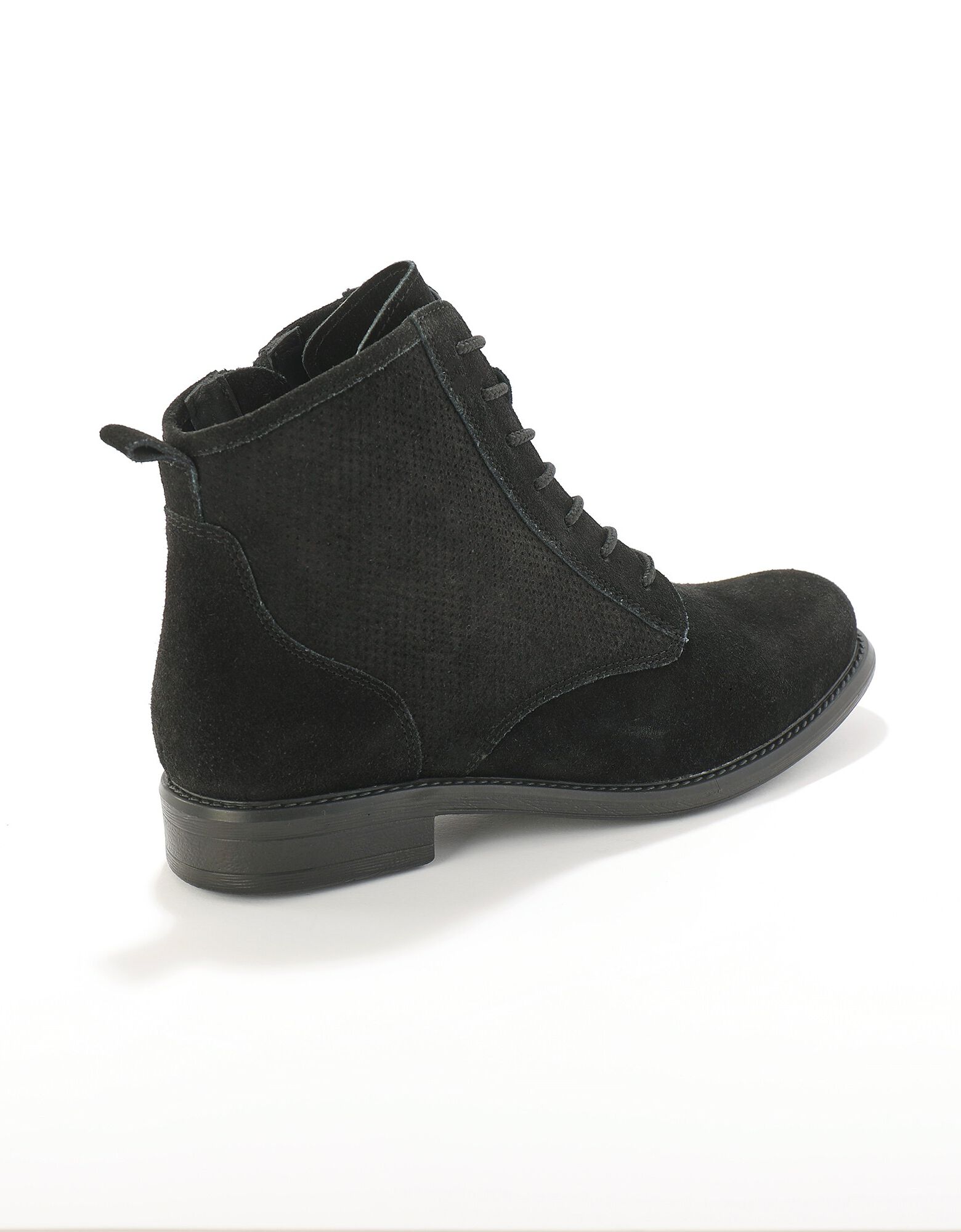 Bottines montantes à lacets, croûte de cuir détails embossés, noir ...