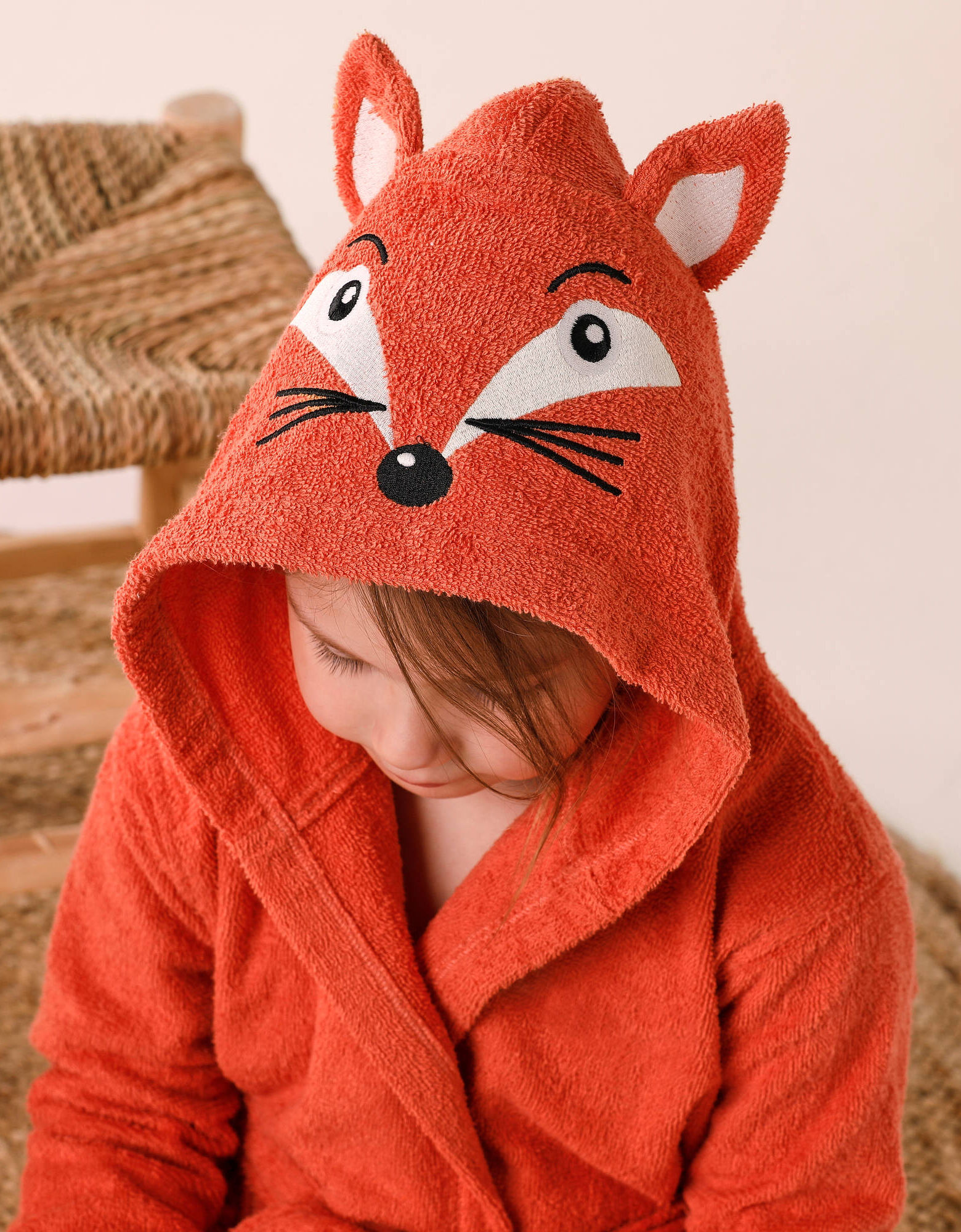 Vos kinderbadjas met kap, katoenen badstof - 340 g/m², saffraangeel ...