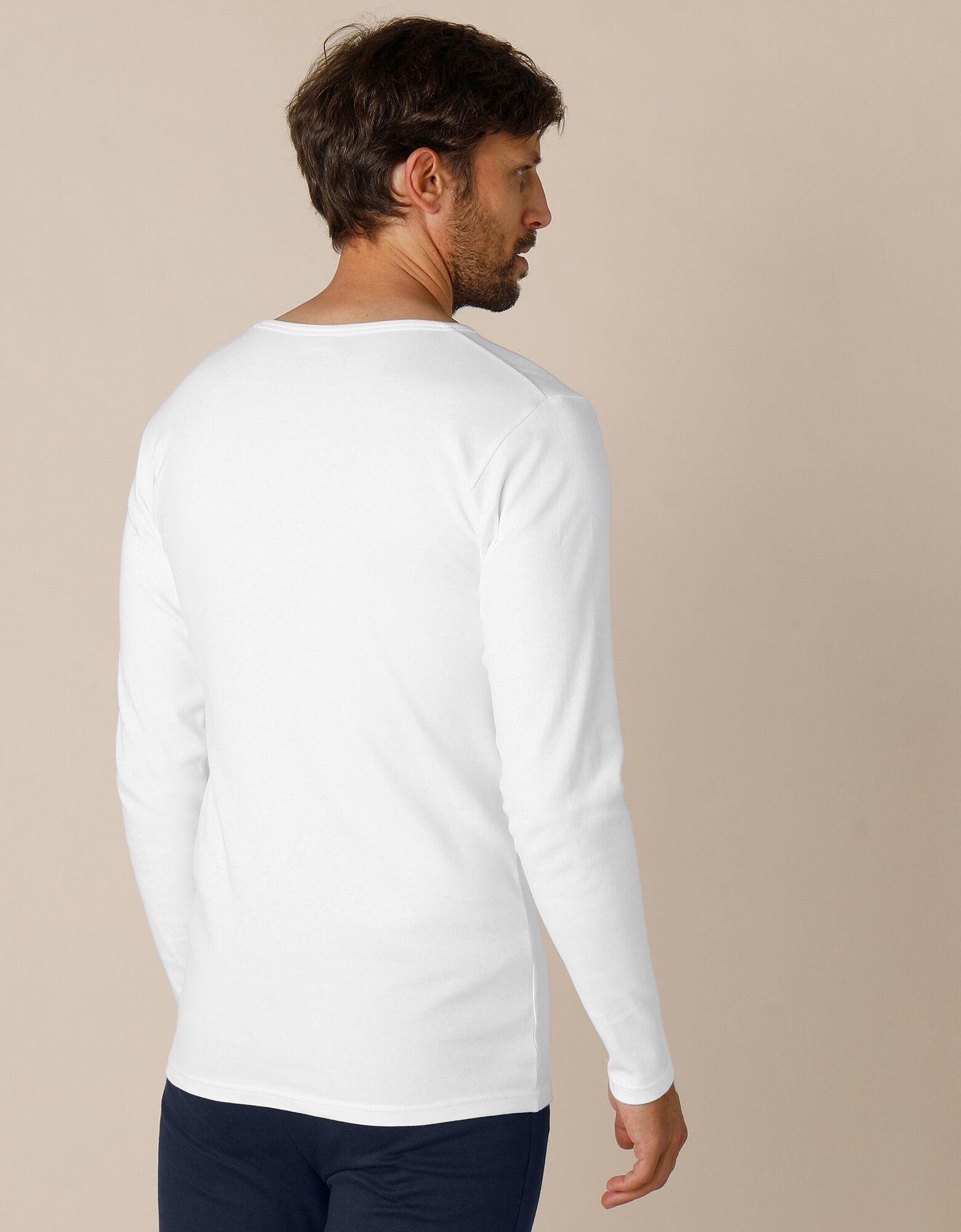 Tee-shirt sous-vêtement homme col rond manches longues dos long coton ...